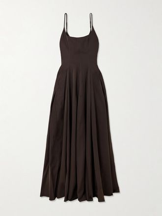 Staud Joy Maxikleid Aus Faille Aus Einer Baumwollmischung Mit Falten - Braun