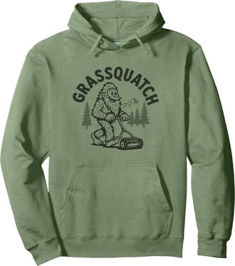 Giant Step Design Co. Grassquatch! Mowing Funny Dad Bigfoot Sasquatch Graphic Pullover Hoodie