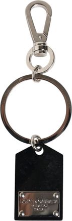 Dolce & Gabbana Mens Black Sint Glass Plaque Dg Logo Metal Platekeychain Keyring Accessory