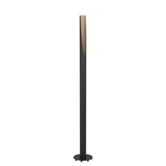 Eglo LED Stehlampe Barbotto, elegante Eck Standleuchte, Stehleuchte aus Stahl in Schwarz und Holz in Natur, FSC zertifiziert, Lampe Wohnzimmer, warmwei&szlig;, 1