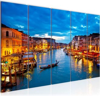 Runa Art Wandbild XXL Venedig Italien Wohnzimmer Schlafzimmer 200 x 80 cm Blau Gold 5 Teilig - Made in Germany - 604355a