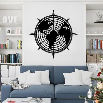 Generic Metall-Wanddeko, Kompass-Deko mit Vintage-Weltkarte, Weltkarten-Deko, Moderne Deko, Living (Schwarz, 100 x 100 cm)