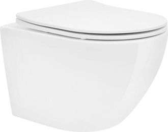 ECD Germany Ecd Germany - Sp&uuml;lrandloses H&auml;nge wc kurz 49cm Wei&szlig; gl&auml;nzend, Toilette aus Keramik mit Antibakterieller Oberfl&auml;che, Abnehmbarer wc Sitz aus Duroplast