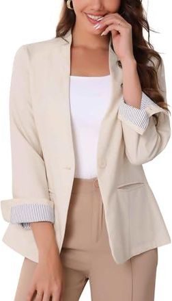 Allegra K Blazer Femme Col en V avec 1 Bouton Manches Longues Veste Légère pour Travail et Affaires Abricot XL