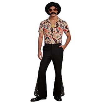 Generic Costume classique disco r&eacute;tro avec jambes &eacute;vas&eacute;es &agrave; paillettes pour spectacles sur sc&egrave;ne, cosplay, Noir, XXL