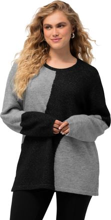 Ulla Popken Damen gro&szlig;e Gr&ouml;&szlig;en &Uuml;bergr&ouml;&szlig;en Plus Size Pullover, Colorblocking, Rundhals, Langarm schwarz 50+ 823480100-50+