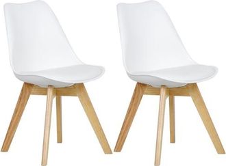 Woltu Lot de 2 Chaises de Salle &agrave; Manger avec Si&egrave;ge Rembourr&eacute;, Chaise de Salon Scandinave sur Pieds en Bois Massif, Blanc, BH29ws-2