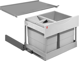 Hailo Abfallsammler 3644802 | TR Swing Raumspar-Tandem | Einbaumülleimer für 60 cm Schrank | 18 + 12 Liter Inneneimer mit 12 L Biodeckel | Mülltrennung und 