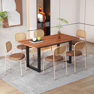 Generic 6er-Set Esszimmerst&uuml;hle in Braun mit ovaler Rattan-R&uuml;ckenlehne, ergonomischem Komfort, robusten Metallbeinen und pflegeleichtem PU-Sitzkissen, ideal f