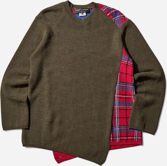 Comme Des Garçons Men s Asymmetric Paneled Sweater Khaki / Red
