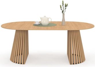 IDMarket Table &agrave; manger extensible ronde CARMEN 4-10 personnes pied bois en lattes et plateau bois 110-200 cm