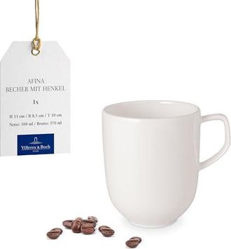 Villeroy & Boch Afina Henkelbecher Weiß, Spülmaschinenfest, Mikrowellensicher, Kaffeetasse, Tasse, Becher, Heißgetränkebecher Stapelbar, Premium Porzellan
