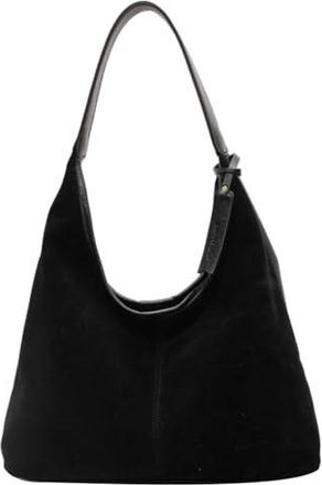 Generic Sac &agrave; bandouli&egrave;re en daim pour femme, sac fourre-tout souple, sac &agrave; main r&eacute;tro, grande capacit&eacute;, sac &agrave; main pour le travail, les voyages, Noir