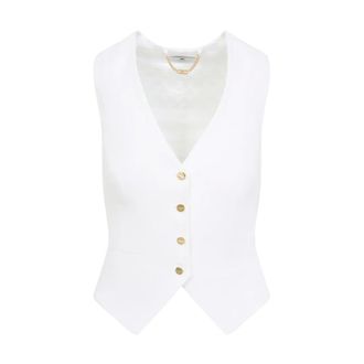 Elisabetta Franchi Femme, Vestes, Beige, Taille: 42 FR Gilet en m&eacute;lange de lin