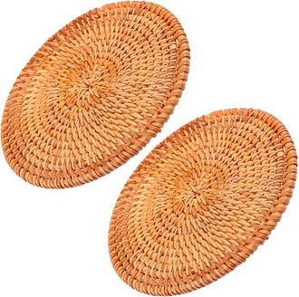 TOPBATHY 2 St&uuml;ck Rattan Untersetzer Rund Hitzeschutz Topf und Getr&auml;nkeuntersetzer aus Naturfaser Handgeflochtene Boho Tischdeko f&uuml;r K&uuml;che Esszimmer und Outdoor