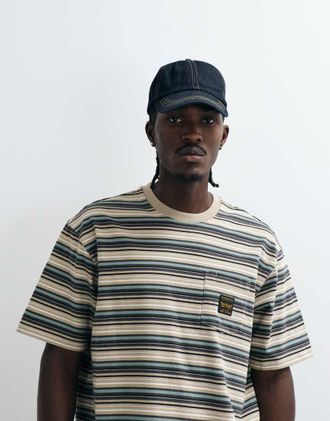 Levi's t-shirt de travail &agrave; rayures &agrave; manches courtes avec poche en vert-Bleu