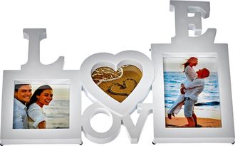 Hama Collage Bilderrahmen für Fotocollagen Alexandria (Fotorahmen mit Love-Schriftzug für 3 Fotos, Kunststoff-Rahmen, Echtglas) Fotogalerie weiß