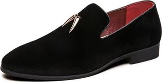 Generic Mocassins tendance &agrave; enfiler en m&eacute;tal &agrave; franges &agrave; bout rond en velours pour homme - Noir, bleu, rouge, Noir, 40 2/3 EU