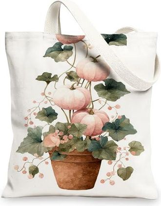 Generic Sacs fourre-tout en toile à motif floral vintage, sacs dépicerie réutilisables, légers et lavables avec bandoulière pour Gy, blanc, 13x15 Inch