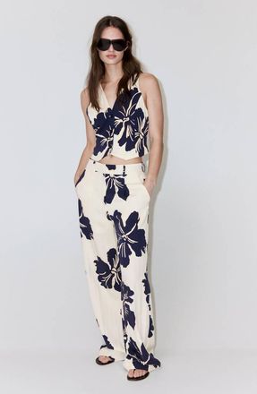 Mango Pantalon droit en lyocell &agrave; imprim&eacute; floral blanc cass&eacute; - Femme - 34 - MANGO