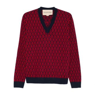 Valentino Garavani Homme, Pulls, Multicolore, Taille: XL Pull en Tricot Col en V avec Motif G&eacute;om&eacute;trique