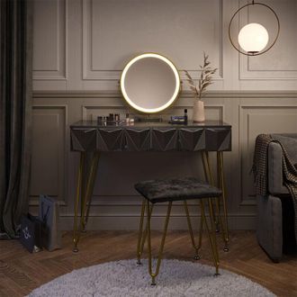 Vicco Coiffeuse Ruby, Noir, 100 cm avec miroir led et tabouret