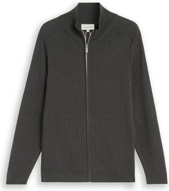 Tom Tailor Strickjacke mit Stehkragen und feinem Zopfmuster
