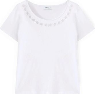 Motivi Femme, Tops, Blanc, Taille: 42 FR T-shirt avec d&eacute;tails d&eacute;coup&eacute;s