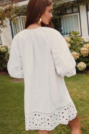 Next Minikleid Lang&auml;rmeliges Kleid mit Lochspitze (1-tlg)