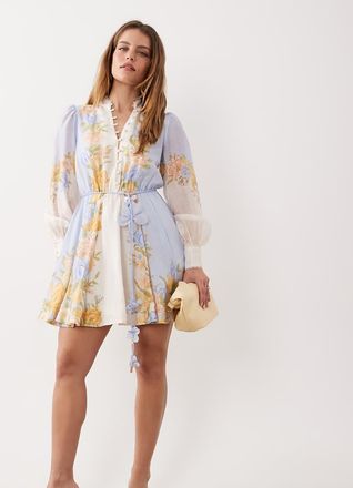 Forever New Robe chemise courte patineuse &agrave; imprim&eacute; plac&eacute; - Bleu fleuri