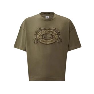 C.P. Company 20/1 Jersey Kurz&auml;rmeliges Boxy Logo T-Shirt - - Tops - Herren - Gr&uuml;n - M
