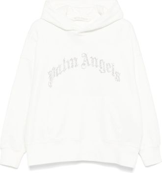 Palm Angels hoodie &agrave; logo orn&eacute; de cristaux - Blanc