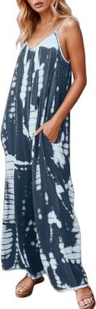 Generic Robes boh&egrave;me 2026 pour femmes, bretelles spaghetti, combinaisons, pantalons teints par nouage, d&eacute;contract&eacute;, grande taille avec poches, gris, 4XL