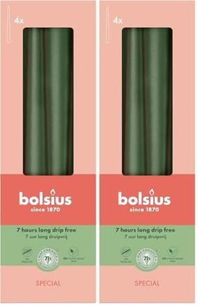 Bolsius Bolsius Glatte Spitzkerzen - Metallic Gr&uuml;n - Set 4 St&uuml;ck im Karton - 24,5 cm - Dekorative Haushaltkerzen - Brenndauer 7 Stunden - Unparf&uuml;mierte - Nat&uuml;