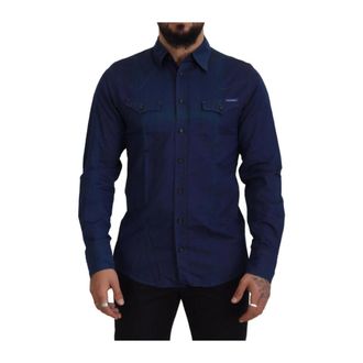 Dolce & Gabbana Western Style Hemd mit Kn&ouml;pfen und Taschen - - Shirts - Herren - Blau - XL