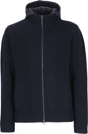Herno Gerippte Woll-Kapuzenjacke - - Knitwear - Herren - Blau - 2XL