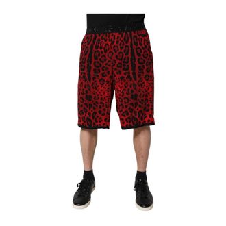 Dolce & Gabbana Rote Bermuda-Shorts mit Leopardenmuster - - Shorts - Herren - Mehrfarbig - S
