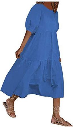Generic Robes boh&egrave;me 2026 pour femmes, robe d&eacute;contract&eacute;e &agrave; col rond, bleu, 4XL