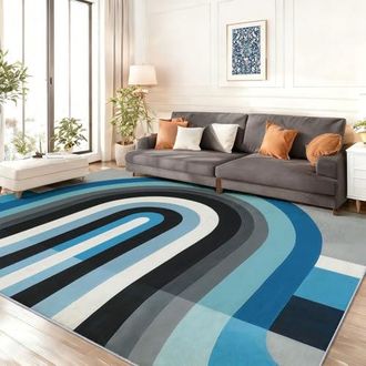 Generic Bleu Tapis de Bain antid&eacute;rapant, Moquette d&eacute;coratifs Moderne Peinture Abstraite G&eacute;om&eacute;trique Lignes Motif r&eacute;sistant &agrave; la d&eacute;coloration Hydrofuge pour Sa
