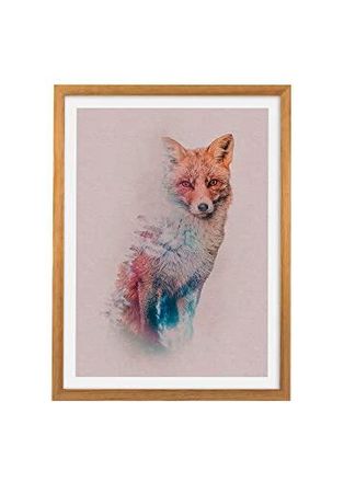 Komar Bilderrahmen Holz Oak mit Art Poster Animals Forest Fox als Set - Größe: 30x40 cm - Wandbild, Dekoration, Fuchs, Waldtier