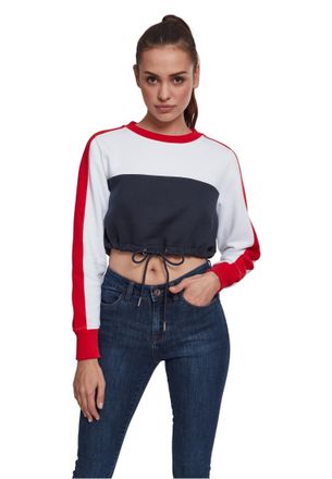 Urban Classics Damen Regular Fit Pullover Ladies Cropped 3 - Tone Stripe Crew TB1987, Gr. X-Large (Herstellergr&ouml;&szlig;e: XL), Mehrfarbig (Navy/White/Fire Red 01243)