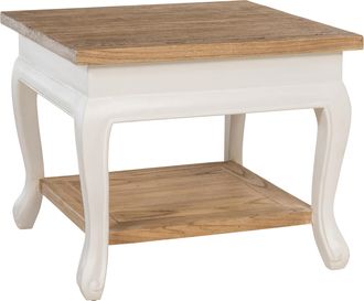 Clp Couchtisch Holz quadratisch 60x60 cm Thordis, Sofatisch mit 2 Ebenen mit Stauraum, Beistelltisch klein Shabby Chic rustikal, Farbe:Natur/wei&szlig;, Gr&ouml;&szlig;e:6