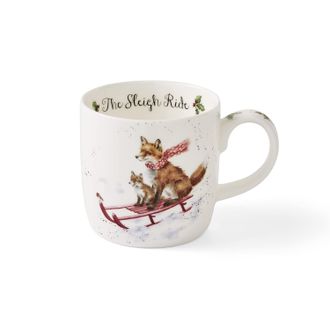 Wrendale Designs Schlittenfahrt Tasse Fuchs und Junge auf Schlitten