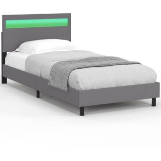 IDMarket Einzelbett NEO mit integriertem LED-Kopfteil und Bettkasten 90 x 190 cm PVC grau