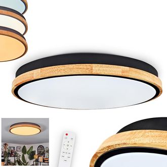HOFSTEIN LED Deckenleuchte Cadaixo, Deckenlampe aus Metall/Holz/Kunststoff in Schwarz/Natur/Weiß, moderne Leuchte (Ø 48 cm), CCT einstellbar, Fernbedienung, Es
