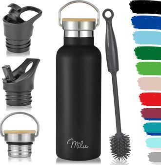 Milu Edelstahl Trinkflasche 500ml, 750ml, 1000ml (+3 Deckel) - Thermosflasche mit Strohhalm, Isolierte Wasserflasche, Auslaufsichere Isolierflasche doppelw