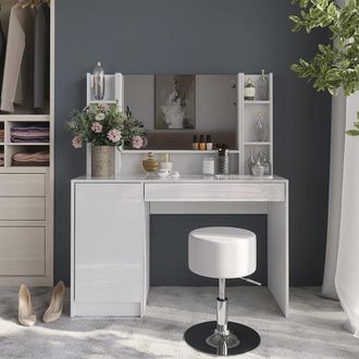 Vicco Schminktisch Sherry, Weiß/Weiß Hochglanz, 119.8 cm 5 Teile