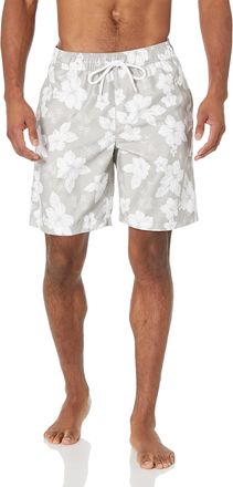 Amazon Essentials Herren 23cm Badehose mit Netzfutter, Taschen und Kordelzugverschluss, Grau Hibiskusblume, XXL
