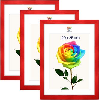 MG Design 3er Set Bilderrahmen 20 x 25 cm - Fotorahmen mit Rot Echtholzrahmen und bruchsicherem Acrylglas, Hoch & Quer zum Aufh&auml;ngen, zum Aufstellen