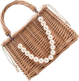 UPKOCH Sac Main Femme &eacute;t&eacute; Paille Tress&eacute;e avec Perles Sac Plage Femme Polyvalent avec Fermeture &agrave; Cordon &Eacute;l&eacute;gant et Portable pour Sorties Plage et Vacances